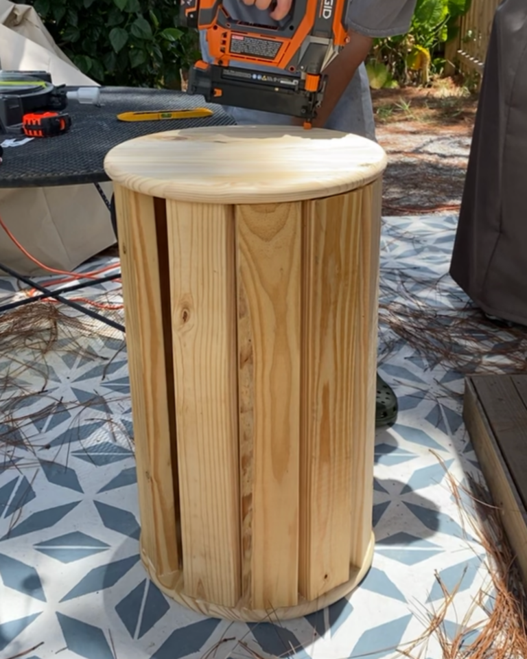 DIY Wood Slat Drum Table Base | How-To - Blushing Bungalow | So Cute ...