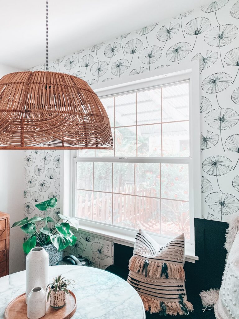Kitchen Wallpaper + DIY Window Panes and Trim - Blushing Bungalow | So ...