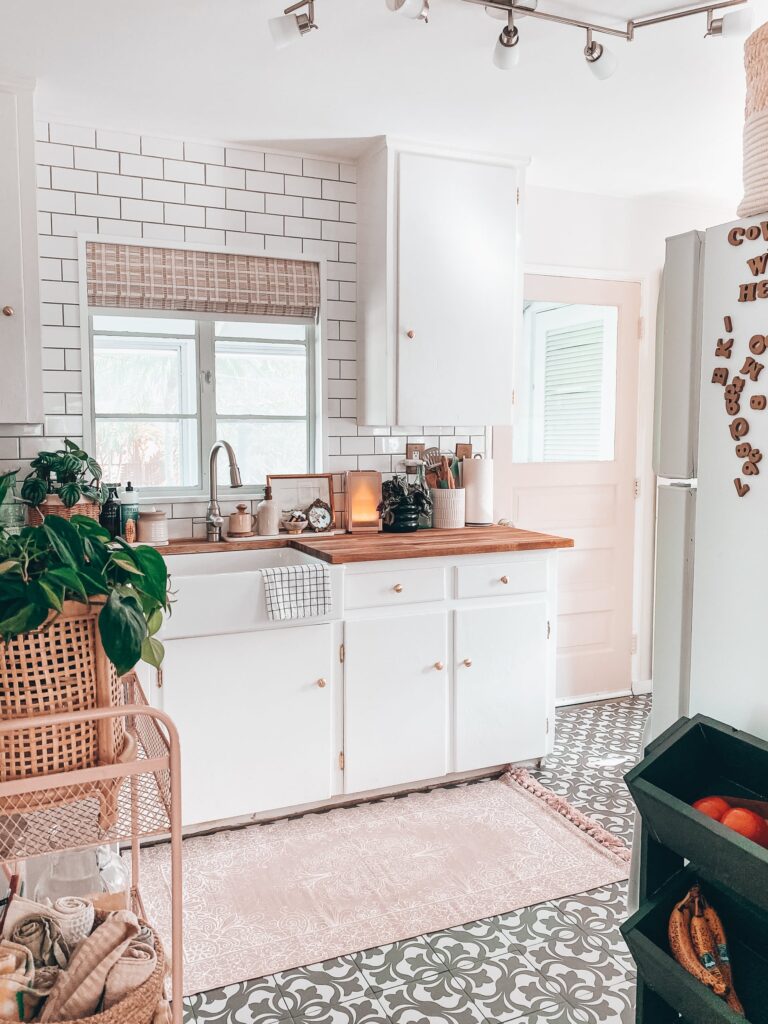 Cozy Eclectic Kitchen- Floral Wallpaper and Window Seat - Blushing ...