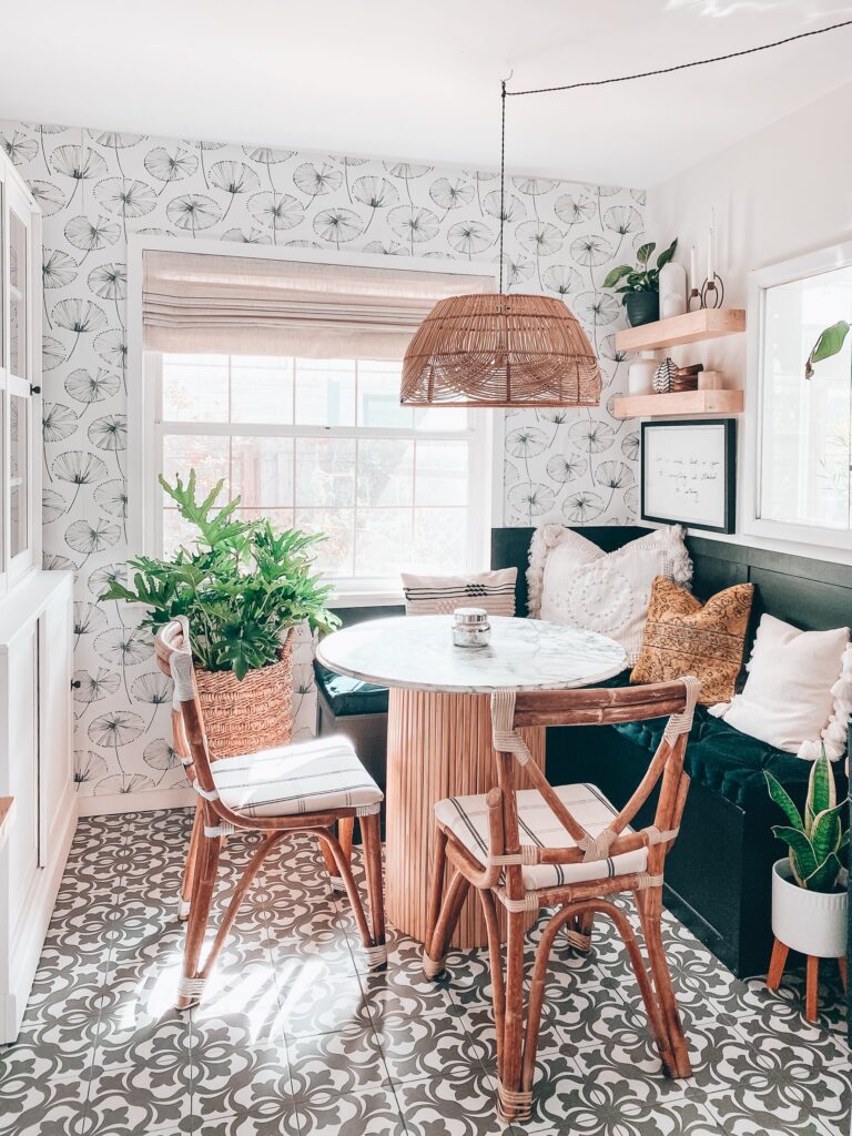 Cozy Eclectic Kitchen- Floral Wallpaper and Window Seat - Blushing ...